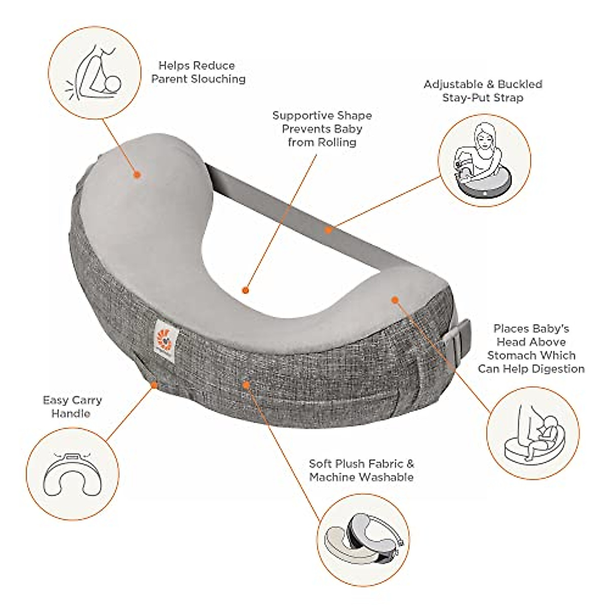Ergobaby Natural Curve Nursing Pillow with Strap, Grey