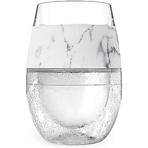 Host Wine Freeze Cup Set of 2 - Plastic Double Wall Insulated Wine Cooling Freezable Drink Vacuum Cup with Freezing Gel, Wine Glasses for Red and White Wine, 8.5 oz Marble - Gift Essentials