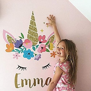 Unicorn Wall Decal Art Personalized Name Wall Decals Girls Bedroom Nursery Wall Decor Removable Vinyl Wall Stickers ND15 (24"W x 16"H inches)