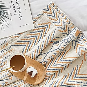 COLLACT Boho Throw Blanket for Couch Cotton Sofa Jacquard Coverlet Orange Throw Blankets for Bed Bohemian Geometric Throws Soft Cozy Quilted Blanket Year Round 60x80 Inch Orange