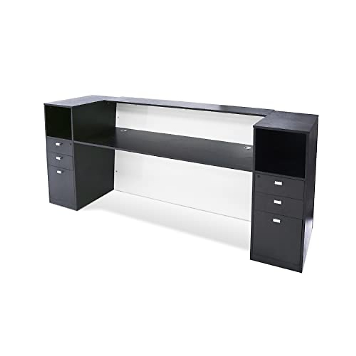 Clinton Modern Reception Desk in Black Oak with White Acrylic Front