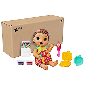 Baby Alive Super Snacks Snackin’ Lily Baby: Brunette Hair Baby Doll That Eats, with Reusable Doll Food, Spoon and 3 Accessories, Perfect Doll for 3 Year Old Girls and Boys and Up