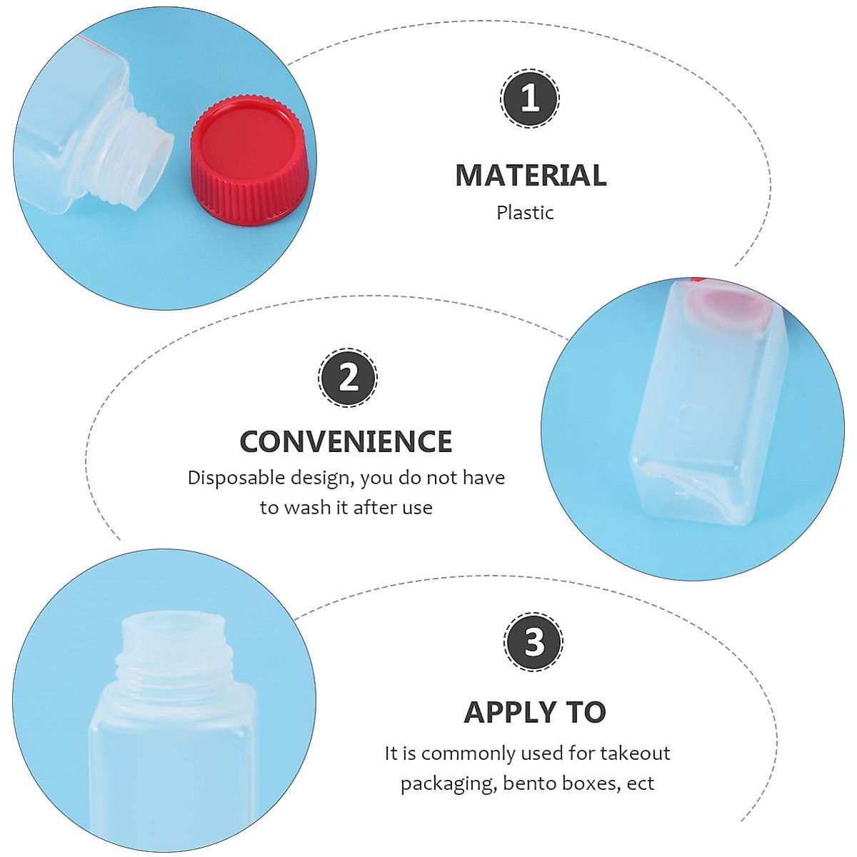 BESTOYARD 100pcs Bento Soy Sauce Case Container Vinegar Dispenser Bottles Plastic Condiment Bottles for Sushi Sashimi Salads Square 6.5ml