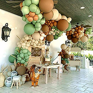 DIY Sage Green Balloon Garland Kit - 137pcs Matte Green Nude Neutral and Brown Balloons, for Birthday, Teddy Bear Baby Shower, Wedding, Boho Party Decorations, Jungle Safari Woodland Party Supplies