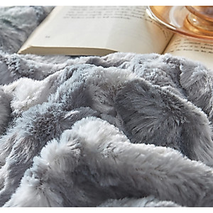 Jameswish Faux Fur Duvet Cover Set Ultra Soft Marbled Ivory Comforter Cover Set Luxury Fluffy Plush Fuzzy 3 Pieces Bedding Set(1Comforter+2 Pillowcases) (Queen Size,Ivory White)