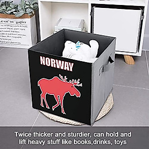 Norway Elk Canvas Collapsible Storage Bins Cube Organizer Baskets with Handles for Home Office Car