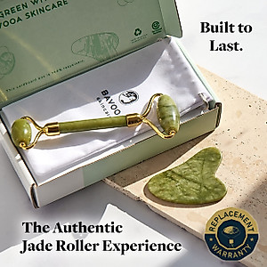 R.E.M Spring Jade Roller and Gua Sha - Spa Grade Face Roller Massager and Gua Sha Massage Tool Set. 100% Authentic Jade Stone. Reduces Puffiness, Wrinkles and Reveals Your Natural Glow