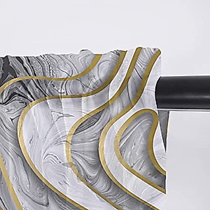 Chees D Zone Chiffon Window Valance Kitchen Curtains White Gray Abstract Marble,Rod Pocket Tier Curtain Light Filter Panel,Gold Foil Line Art Windows Valances Drapes for Bedroom,Bathroom 54x18In