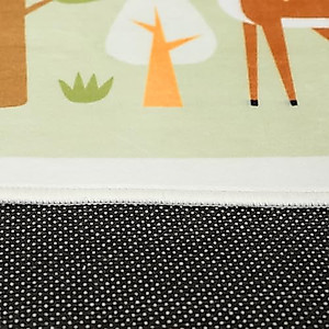Kids Area Rug Jungle Animal Road Play Mat, with Bears Deer Fox Trees Educational Learning Game Non Slip Carpet, for Bedrooms Playroom Living Room Classroom, 3x5