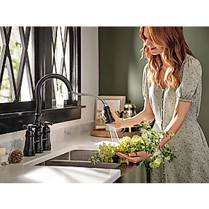 Moen S73204BL Weymouth Two Handle Pulldown Bridge Kitchen Faucet, No Size, Matte Black