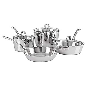 Viking Culinary Contemporary 3-Ply Stainless Steel Cookware Set, 7 Piece, Includes Glass Lids, Pots & Pans, Dishwasher, Oven Safe, Works on All Cooktops including Induction
