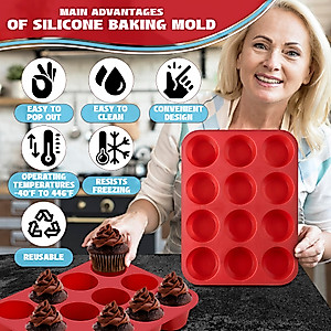 V TOWER 2Pcs Silicone Muffin Pans for Baking - 2 inch Deep Muffin Pan Silicone Molds for Baking Pans Nonstick Muffin Pan 12 Cavity - Silicone Muffin Pan Cupcake Silicone Molds Baking Pan Set