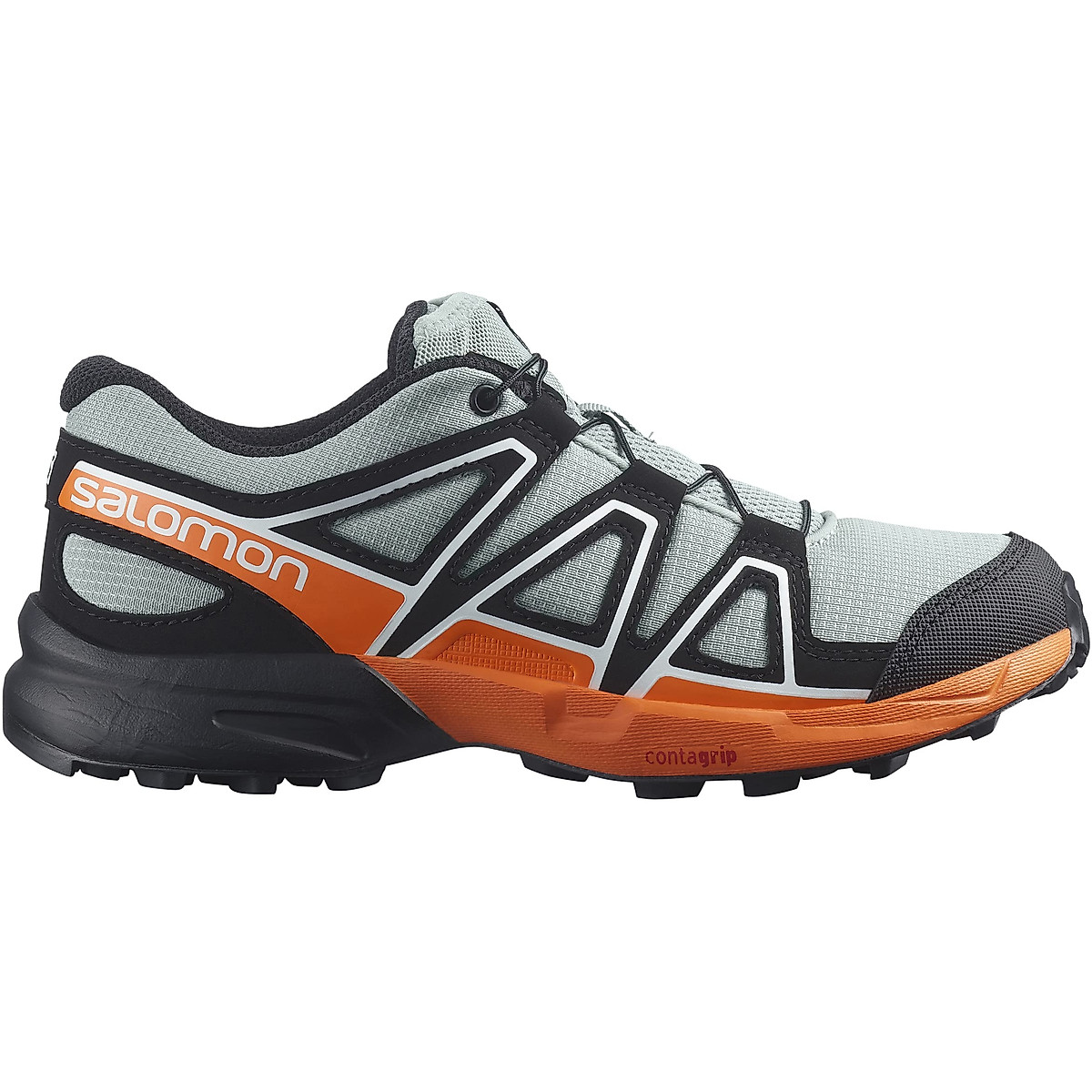 Salomon Boy's Speedcross Trail Running Shoes, Wrought Iron/Black/Vibrant Orange, 3 Big Kid