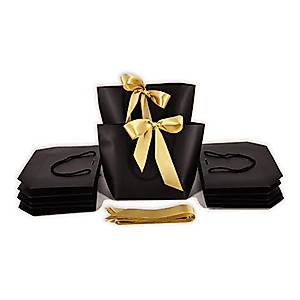 HUAPRINT Gift Bags with Handles,Party Favor Bags with Bow Ribbon,12Pcs Black Paper Bags for Birthday Wedding Bridesmaid Present Celebration Holiday