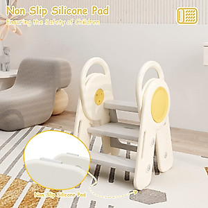 Benarita Step Stool for Toddler 3 Step Stool, Kids Foldable Step Stool for Bathroom Sink, Kitchen Counter Standing Tower, Step Ladder with Handles and Non-Slip Pads for Toilet Potty Training,Yellow