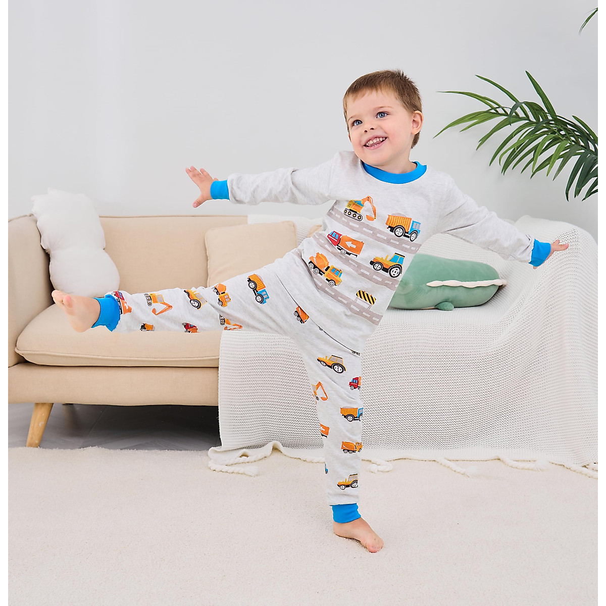 Boys Pajamas Truck 100% Cotton Construction Pjs Toddler 2 Piece Long Sleeve Sleepwear Kids Christmas Clothes Set 3t