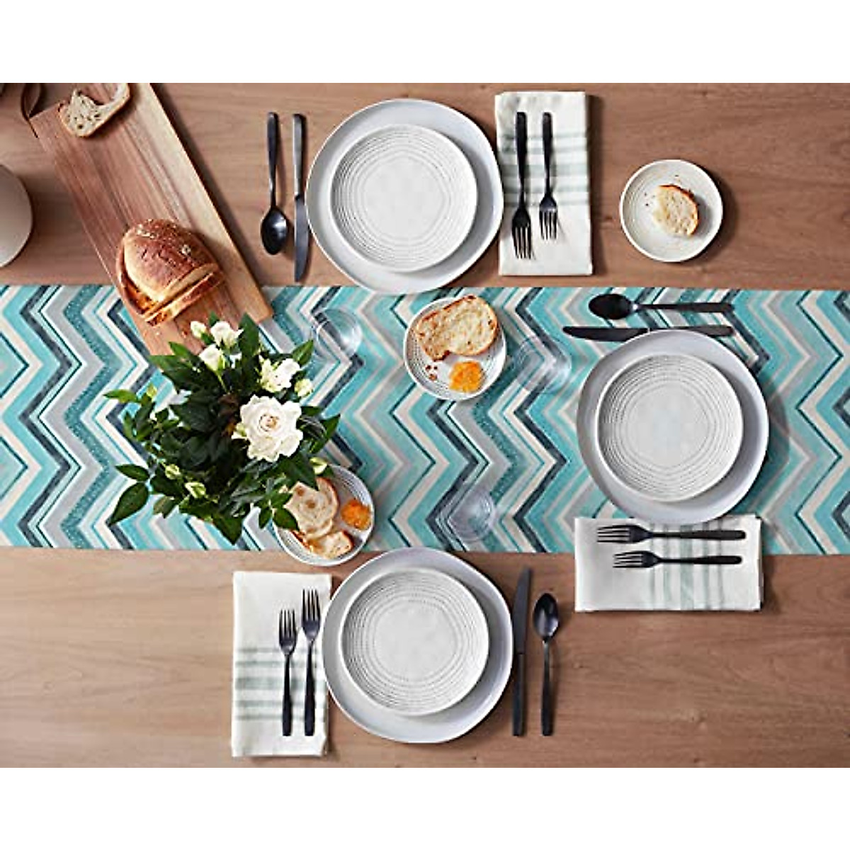 Big buy store Table Runner Zig Zag Chevron Wave Stripe Cotton Line Table Covers for Dinner Kitchen Wedding Indoor and Outdoor Parties Turquoise Nordic Style Table Setting Decor -13 x 72 inch
