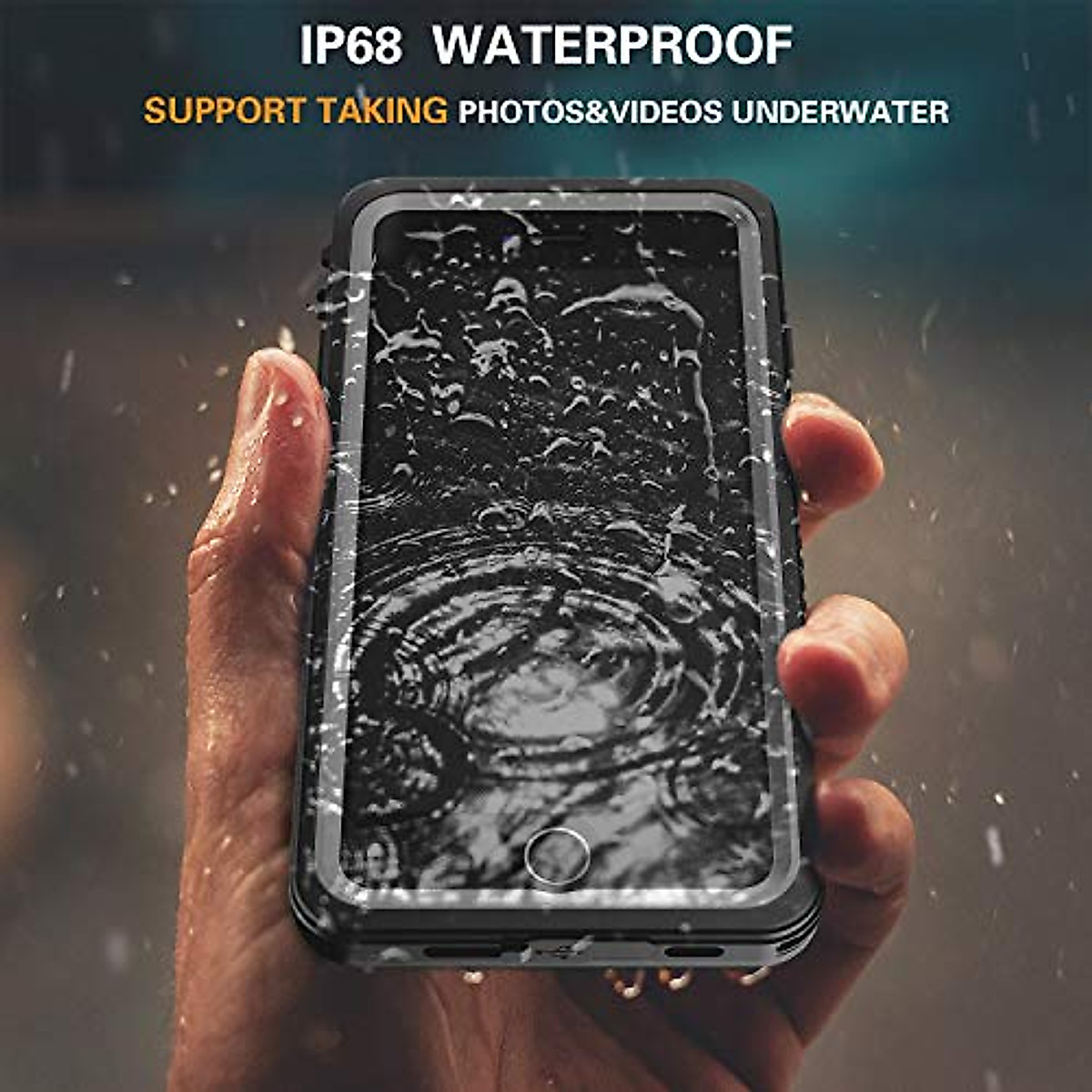AMILIFECASES iPhone 6 Plus Waterproof Case iPhone 6s Plus Waterproof Case(5.5inch), Huakay IP68 Certified Shockproof Dirtproof Full Body Protection Waterproof for iPhone 6 Plus 6s Plus (Black/Clear)
