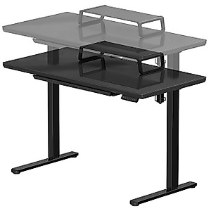 SHW 48-Inch Whole-Piece Glass Electric Height Adjustable Desk with Monitor Riser and Drawer, Black