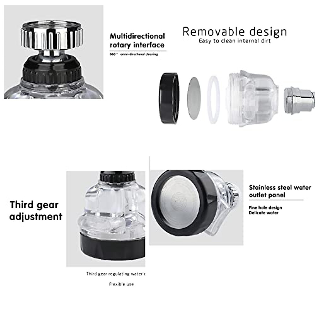 Askfairy Universal Splash Filter Faucet 360° Rotating Splash-Proof Rotating Faucet Nozzle, Pressurized Shower Water Saving Three Modes