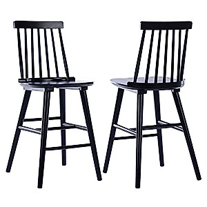 Duhome Wood Bar Stools Set of 2, Farmhouse Counter Stools 24’’ Barstool with Spindle Back Counter Height Stool Chairs for Kitchen Islands, Black