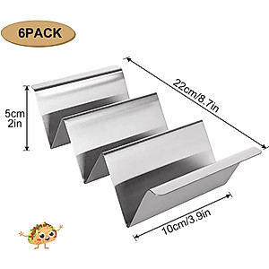RHBLME 6 Pack Taco Holders, Stainless Steel Taco Tray with Handle, Stylish Taco Shell Holders for 3 Tacos, Use as a Taco Rack to fill Tacos with Ease - Safe for Dishwasher, Oven and Grill