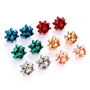 6 Pairs Christmas Bow Earrings for Women Xmas Bow Stud Earrings Red Green Festive Holiday Earring Set Christmas Jewelry Gifts (Color2)