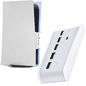 PS5 USB hub, 5 Port USB Hub for PS5, High-Speed Expansion Hub Charger Splitter Adapter with 4 USB + 1 USB Charging Port + 1 Type C Port, Compatible with Playstation 5 Game Console.(white)
