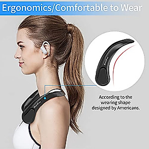 Bladeless Neck Fan 5000mAh, Necklace Fan Battery Operated 4 speeds, Wearable Fan Rechargeable Strong Airflow, Hands-Free Fan Portable, for Outdoor Activities Travel Office Home (Black)
