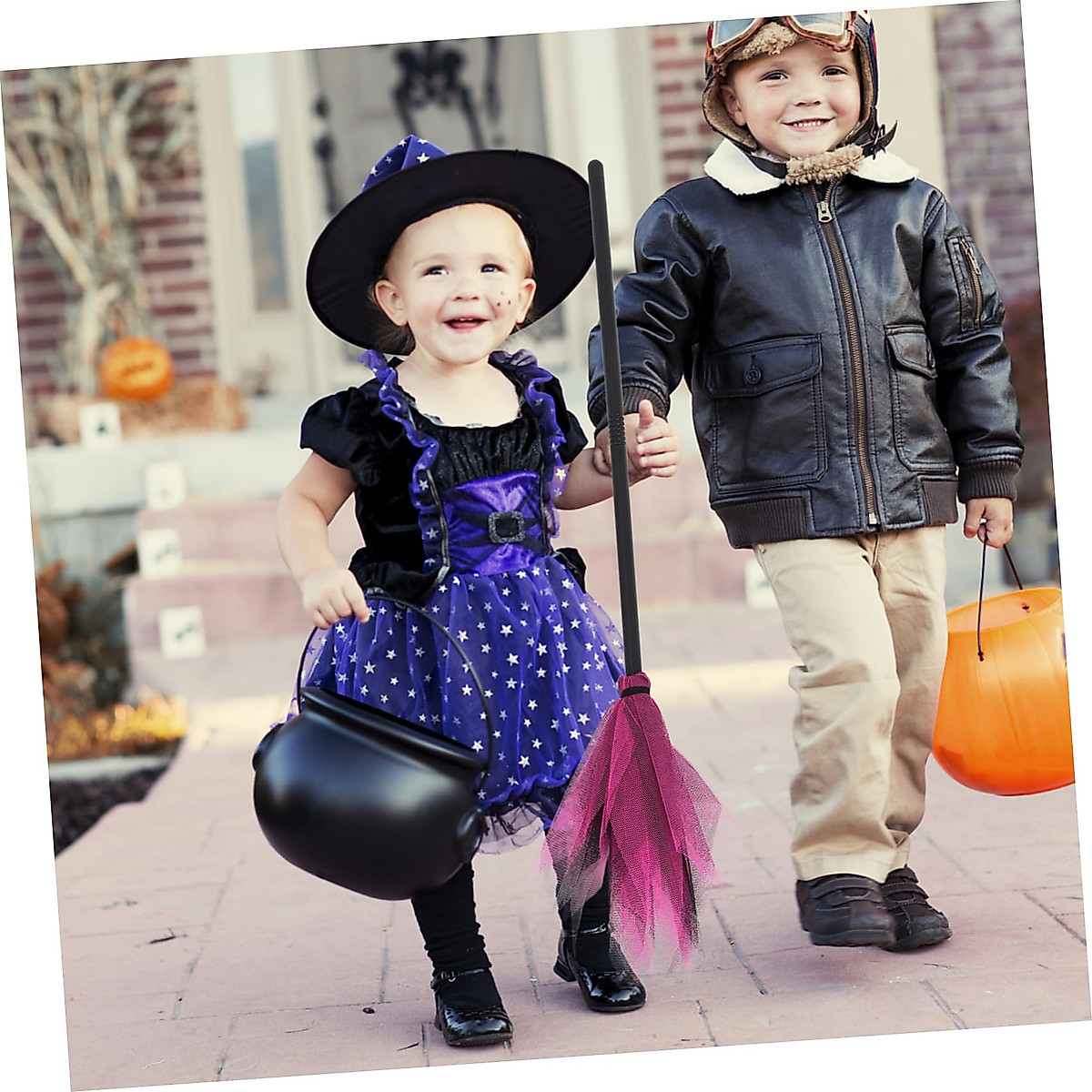 NOLITOY 2pcs Halloween Witches Broom, Broomstick Costume Props Dress Up for Halloween Cosplay Party Supplies (Random Color)