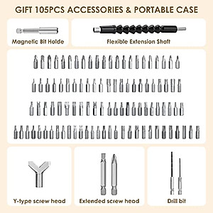 ANBEISTEE Electric Screwdriver Set, Rechargeable Cordless Screwdriver Kit with 106 pcs Bit Set, Pivoting Handle, LED Light, Carrying Case, Suitable for home DIY, Repair Tool Kit
