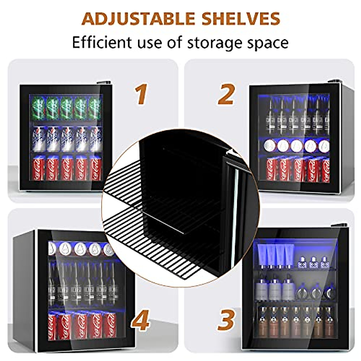 ARLIME Mini Fridge, Drink Cooler, 60 Can, Beverage Refrigerator with Glass Door, Removable Shelves for Soda Beer Wine, Small Drink Refrigerator for Bedroom, Office, Home Kitchen, Bar, 3.2 Cu. Ft.