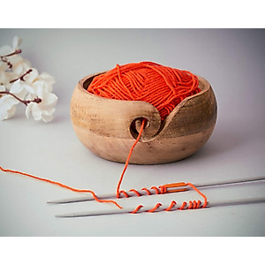 Eximious India Gift for Crochet Lovers Wooden Yarn Bowl Knitting Bowl Large Crochet Yarn Holder Handmade Crocheting Accessories and Supplies Organizer 7 x 3 (Gray) for Women