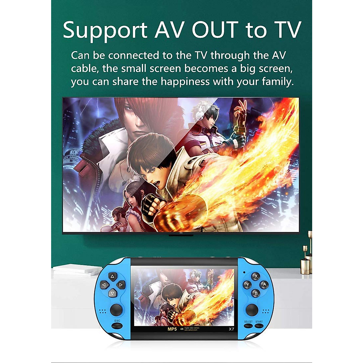 4.3 inch Dual Joystick Color Video Game Console Built-in 3000 Games Support Arcade CPS/gba/gbc/gb/SFC/fc/sega Video Music AV Out Rechargeable Lithium Battery (Blue)