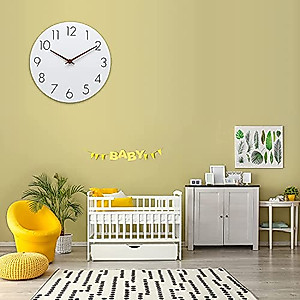 Plumeet 12'' Wooden Wall Clock Frameless Clocks with Silent Quartz Movement - Modern Style Village Wall Clocks Decorative Home Kitchen - Battery Operated (White)