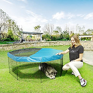 PJYuCien Dog Playpen Mesh Top Cover, Fits 24 Inch 8 Panels Regular Octagon Metal Exercise Pet Playpen, Velcro Connections, Blue (Note: Cover Only, Playpen Not Included !!!)