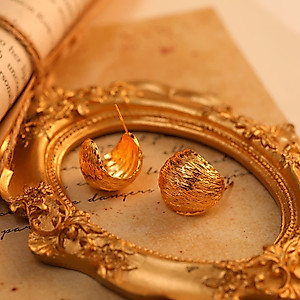 MRSXIA Hoop Earrings for Women Gold Chunky Dome Textured Half Open C-shape Stud 18K Gold Filled Small Simple Delicate Hypoallergenic Illusion Ear Jewelry