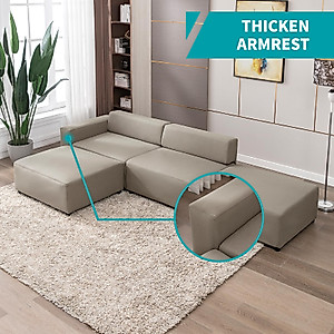 BALUS 113''Sectional Sofa L Shaped Sleeper of Convertible, Modular Sectional Sofa, Convertible Sectional Sofa with Ottoman for Living Room, W113*D64*H26, Beige