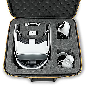 USA Gear VR Headset Case - Virtual Reality Hard Shell Case VR Travel Case with Customizable Foam Interior & Egg-Crate Foam Top - Compatible with Oculus Quest VR Gaming Headset, Controllers, and More