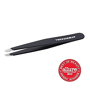 Tweezerman Stainless Steel Slant Tweezer - Eyebrow Tweezers for Women and Men (Black)