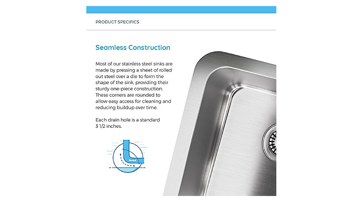 MR Direct 1716-16-ENS Stainless Steel Undermount Single Bowl Kitchen ...