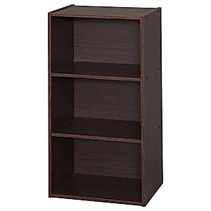 IRIS USA 3-Tier Modular Open Cubby Storage Shelf, Sturdy Storage Bookshelf Cabinet for Living Room Bedroom Guest Room Office Dorm Room Kids Room and Bathroom, Brown Oak