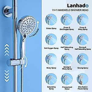 Shower System Slide Lanhado 10” Rain Shower System with 11+1 Multi Functions Handheld Spray High Pressure Shower Faucet Set Shower Slide Bar Chrome Polished