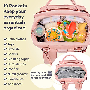 RUVALINO Diaper Bag Backpack, Multifunction Travel Pack Maternity Baby Changing Bags, Large Capacity, Waterproof, Pink