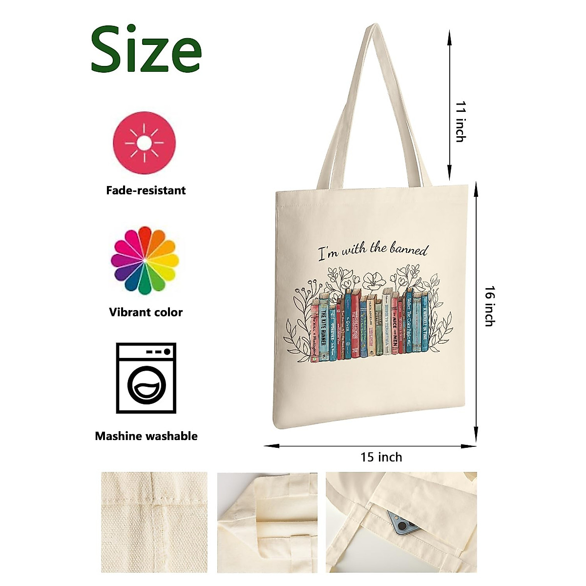 AUSVKAI Canvas Tote Bag Aesthetic Cute For Women Y2K Book College Grocery Bag Cotton Cloth Beach Totes Gift For-I'm with Banned Book