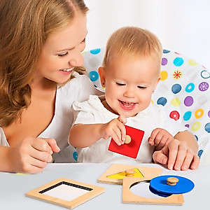 Civaner Montessori Mirror Puzzle Baby Peekaboo Knob Puzzles Colorful Baby Mirror Toy Wooden Geometric Shape Puzzle Sensorial Toys Birthday Gifts for Toddler Preschool