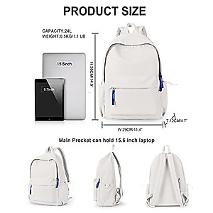 School Backpack for Teen Girls,Simple School Book Bag Waterproof High School Backpack for Boy Middle Student Bookbag College Backpack for Women Men Casual Daypack Travel Aesthetic Backpacks White