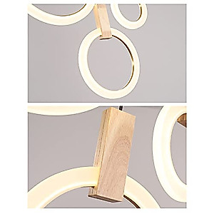 JAYMP 10 Rings Stair Chandelier High Ceiling Modern LED Acrylic Circle Wooden Nordic Art Pendant Lighting Long Chandeliers White Living Room Restaurant Hotel Hallway Entrance Staircase
