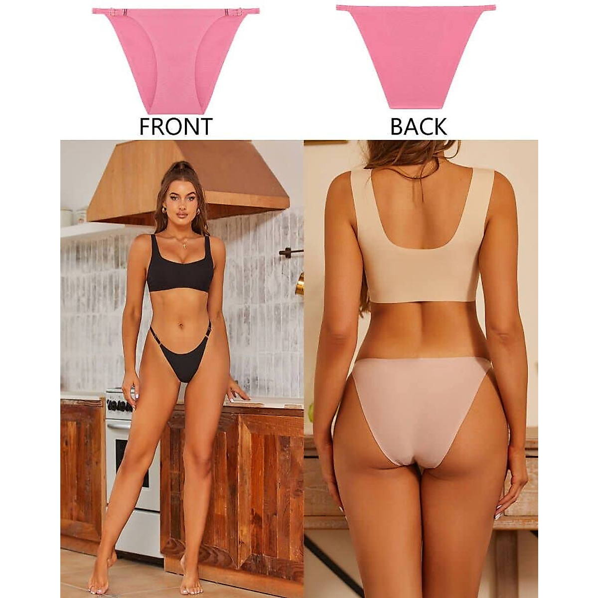 ROSYCORAL Womens Seamless Underwear Adjustable Undies No Show Hipster Bikini Panties Sexy Cheeky 6 Pack S-XL (L)