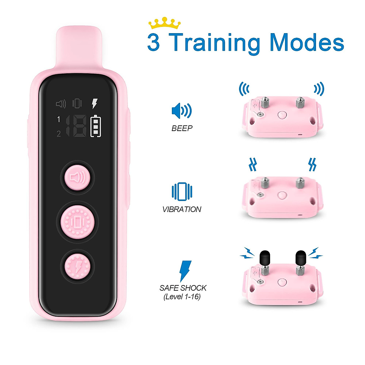 Bousnic Dog Shock Collar for 2 Dogs - (8-120lbs) Waterproof Rechargeable Electric Dog Training Collar with Remote for Small Medium Large Dogs with Beep Vibration Safe Shock Modes(Pink)